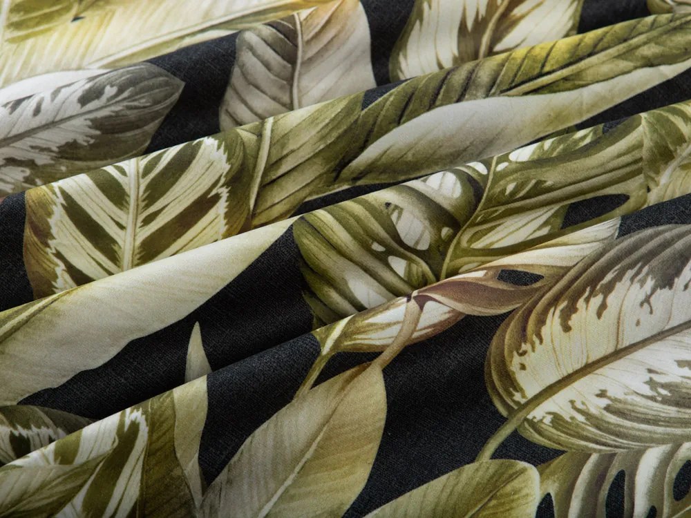 Biante Sametový závěs Tamara TMR-010 Zlaté tropické listy na zeleném 145x170 cm