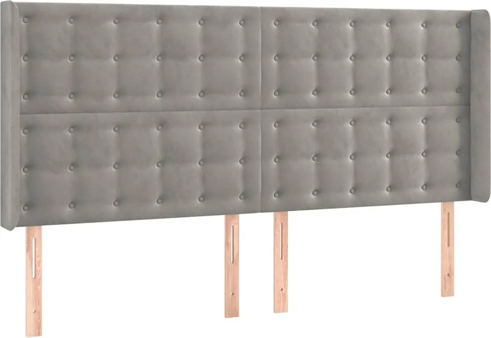 Čelo postele typu ušák světle šedé 183x16x118/128 cm samet 3120074