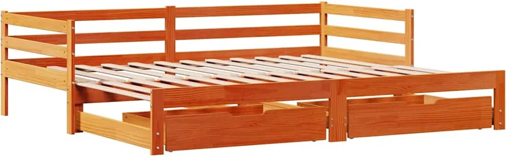 Válenda s přistýlkou a zásuvkami hnědá 90x190 cm masiv borovice 3302163