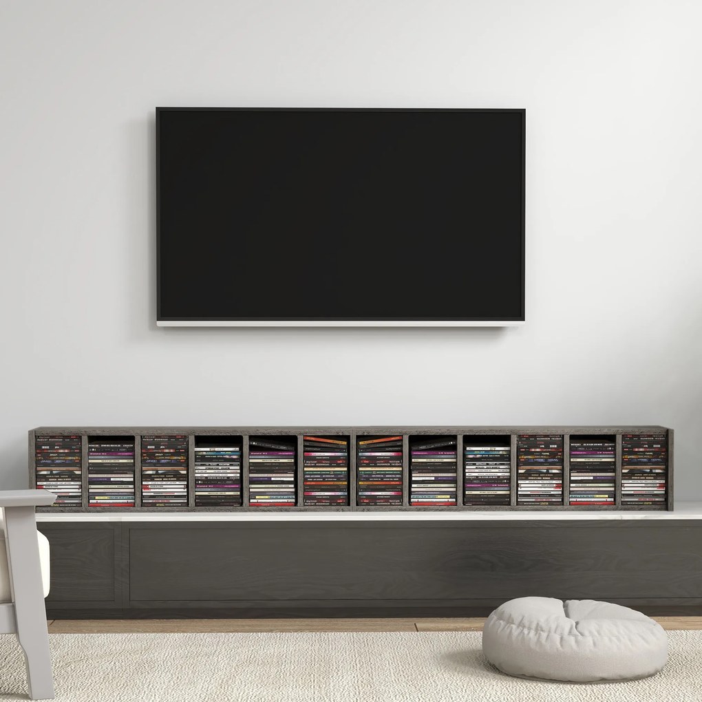 HOMCOM Sada 2 sloupcových polic pro ukládání CD-DVD kabinet 6 + 6 přihrádek 21 x 22,5 x 88,5 cm max. kapacita 204 CD tmavě šedá