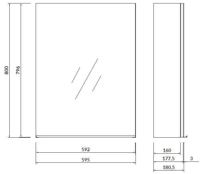 Cersanit Zrcadlová skříňka virgo 60 šedý dub s černými úchyty (S522-016)