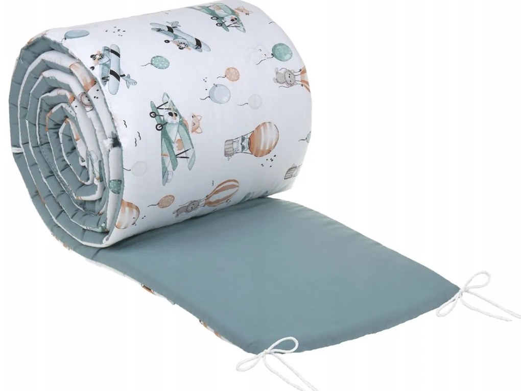 Ochranný mantinel do postýlky 180x30 cm BABYMAM PREMIUM - Let balónem/zelená