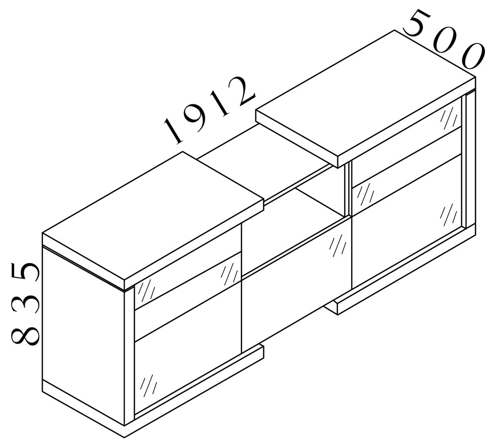 NABYTEK-DESIGNOVY.CZ - DL21922 - Manažerská skříň SOLID, 3 dvéřová, 4 zásuvky, 1 police, výška 83,5cm, délka 191,2cm, jilm royal/bílá