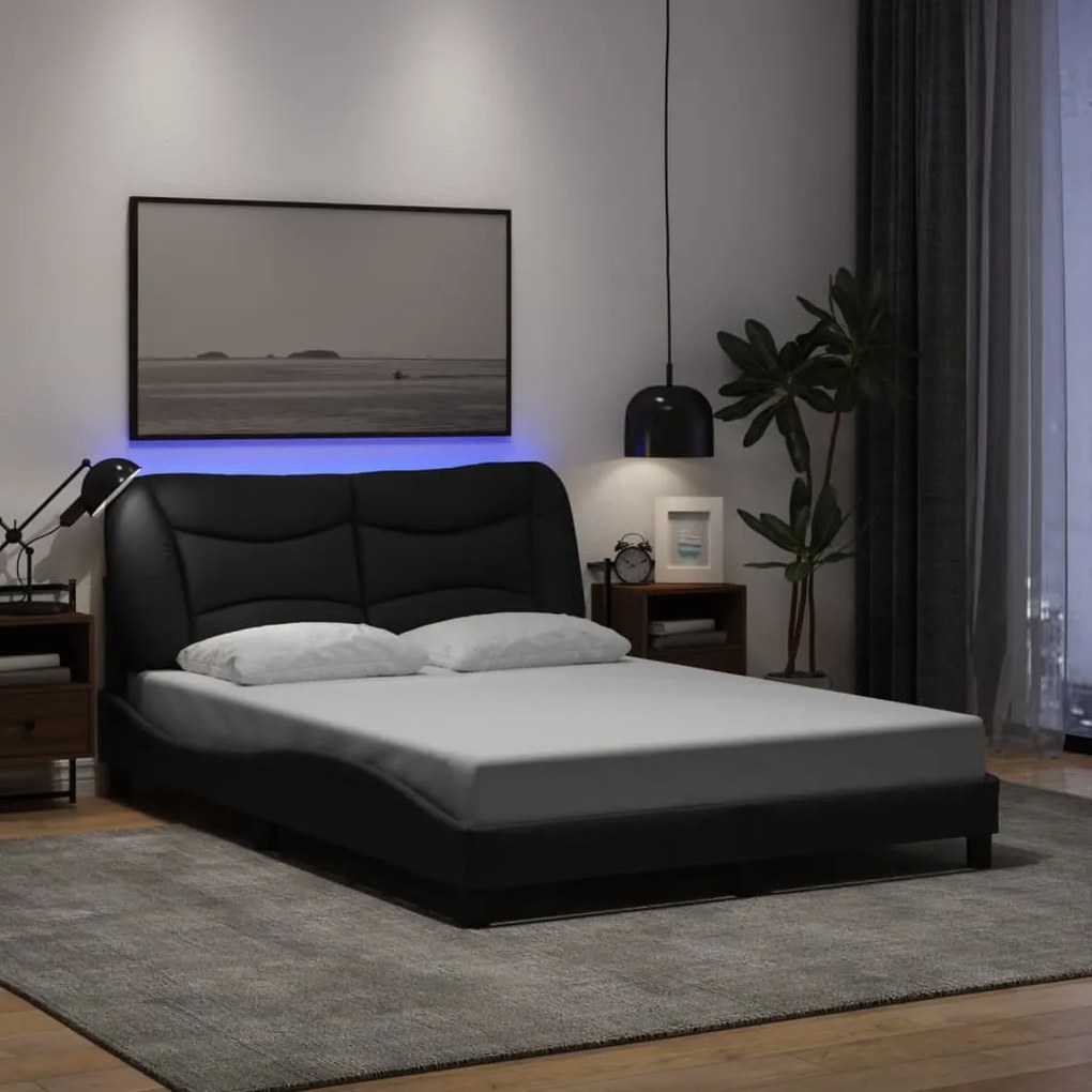 Rám postele s LED bez matrace Hvar černý 140x200 cm Látka 3213706