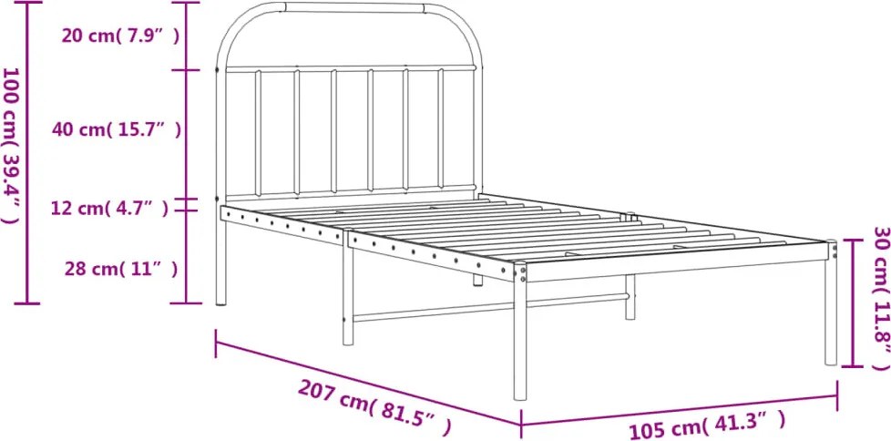 vidaXL Kovový rám postele s čelem 100 x 200 cm [353630] Barva: Bílá