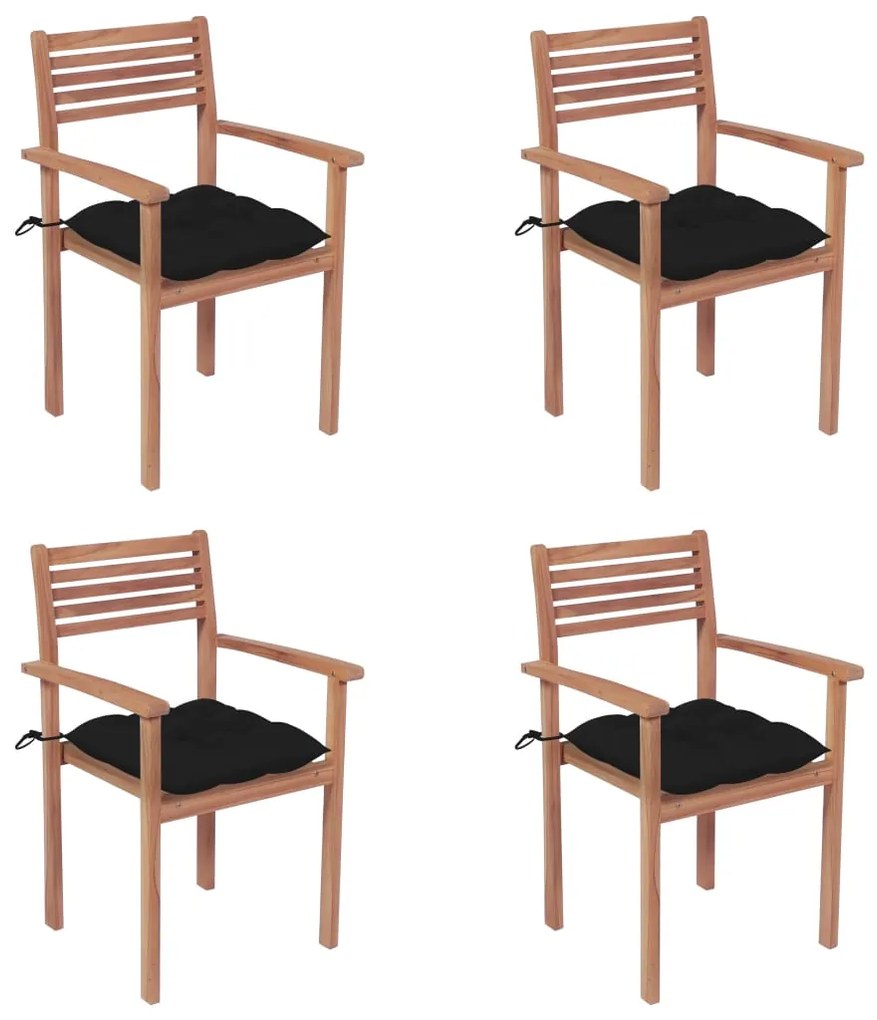 3062311 vidaXL Zahradní židle 4 ks černé podušky masivní teak