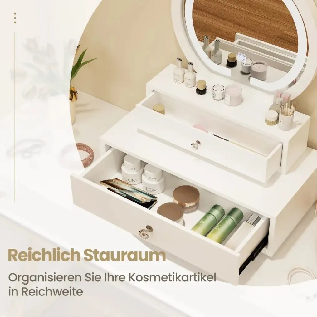 Kosmetické zrcadlo se 3 LED světelnými režimy a 2 zásuvkami, bílé JV11976DE-WH