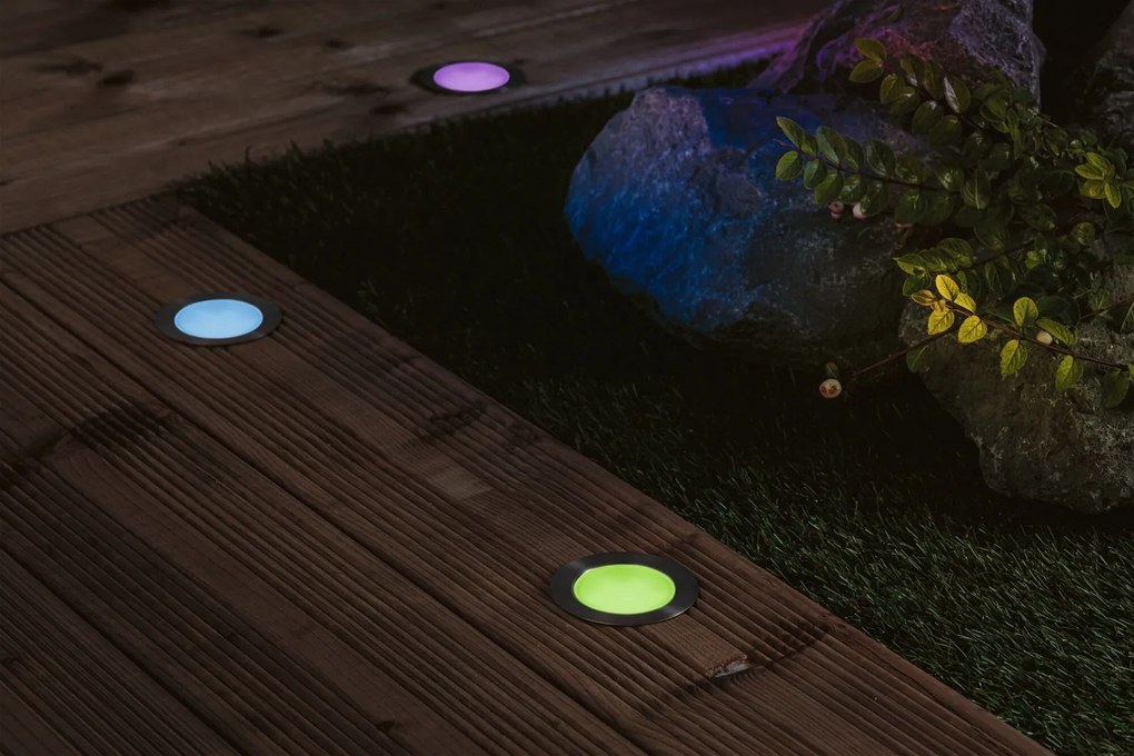 P 94752 Plug & Shine LED zemní svítidlo Smart Home Zigbee Floor RGBW 3ks sada IP67 RGBW 3x2W 21VA ocel - PAULMANN