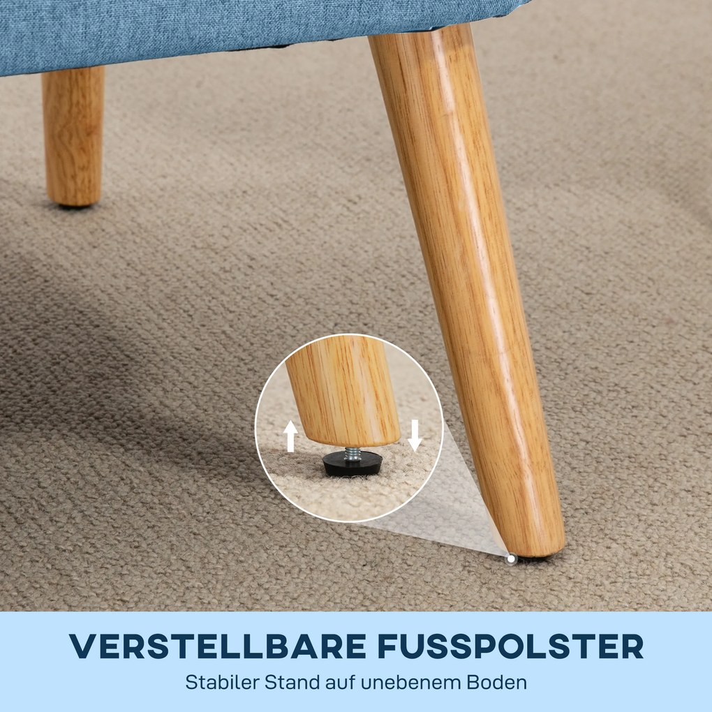 HOMCOM 2místná pohovka loveseat se vzhledem lnu, dvojsedák s dřevěnými nohami, nosnost do 150 kg, modrá, 117x56,5x77 cm do obývacího pokoje | Aosom.de