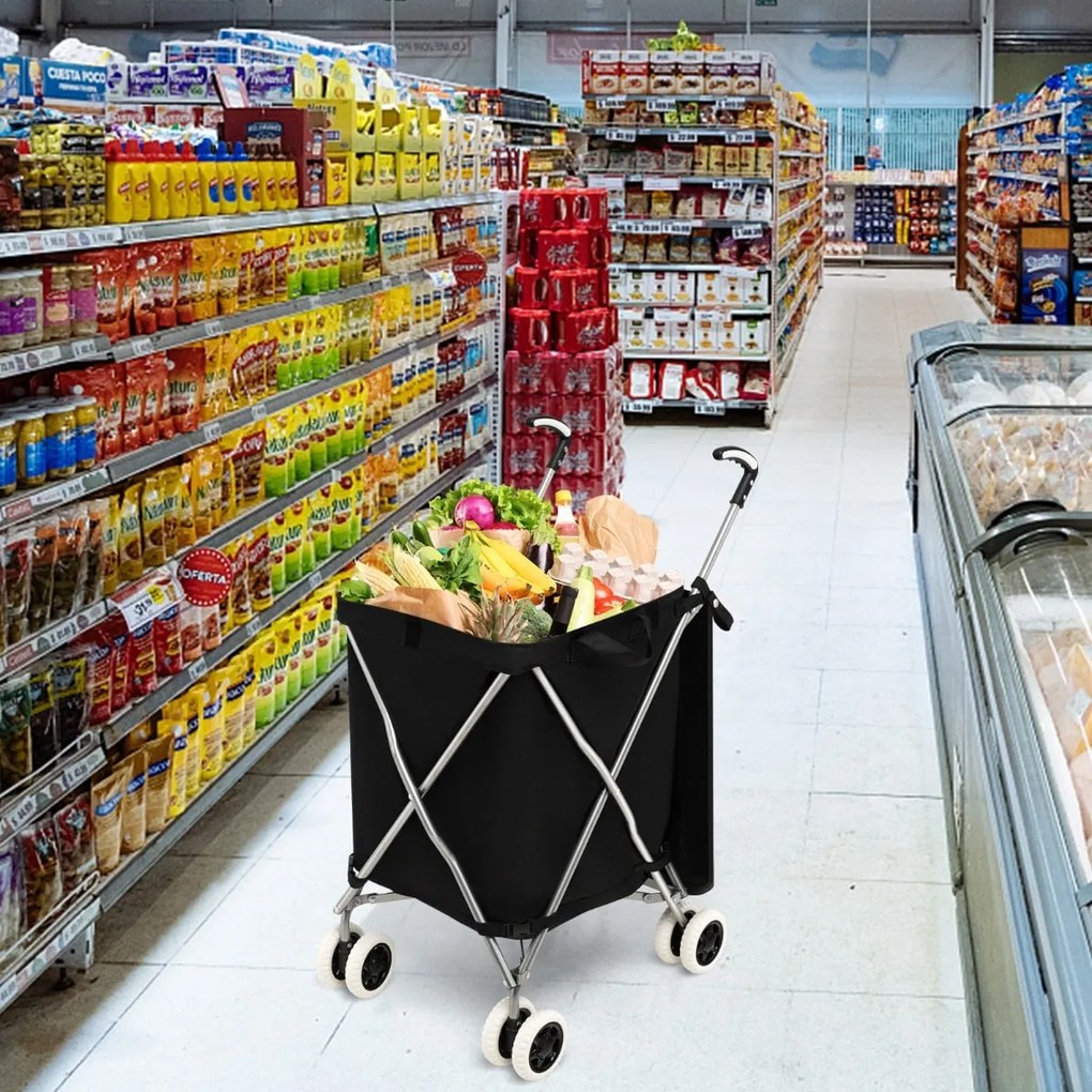 Costway Nákupní košík Skládací nákupní vozík s kolečky – 66 × 46 × 94,5 – černý