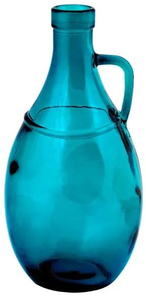 Tyrkysově modrá skleněná váza s uchem z recyklovaného skla Ego Dekor, výška  26 cm | BIANO
