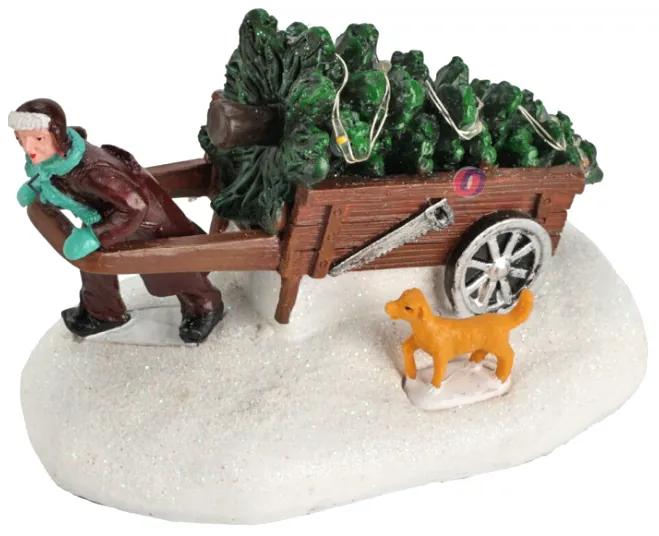 Vánoční stromek, pán, pes - figurka vánoční vesnice 12,5 cm.