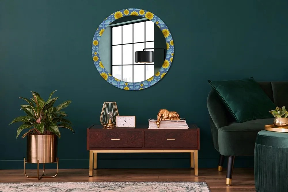 Kulaté dekorativní zrcadlo Geometrické slunečnice fi 80 cm
