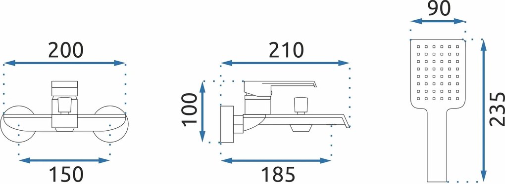 Rea Hass, vanová baterie s ruční sprchovou sadou, černá, REA-B9967