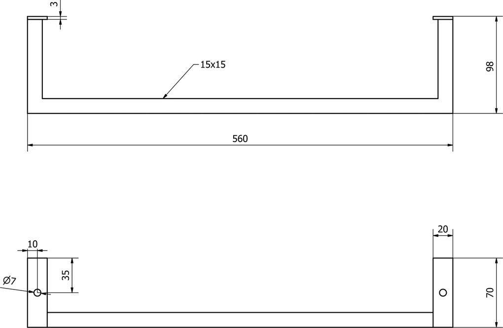 Sapho HANG držák ručníků pod umyvadlo 56,0 x 9,8 cm černá mat HG560