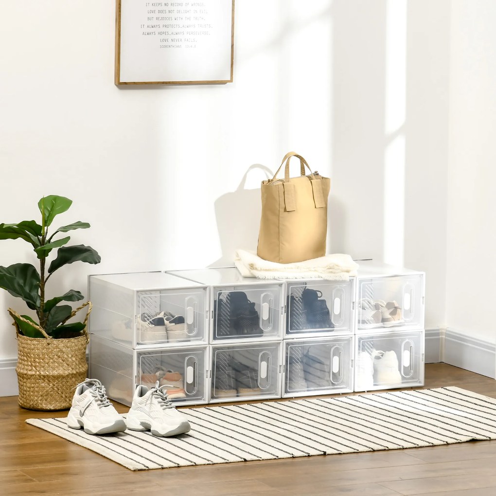 HOMCOM Botník DIY zásuvný s 8 přihrádkami, obdélníkový botník, plast, průhledný, 25x35x19cm| Aosom