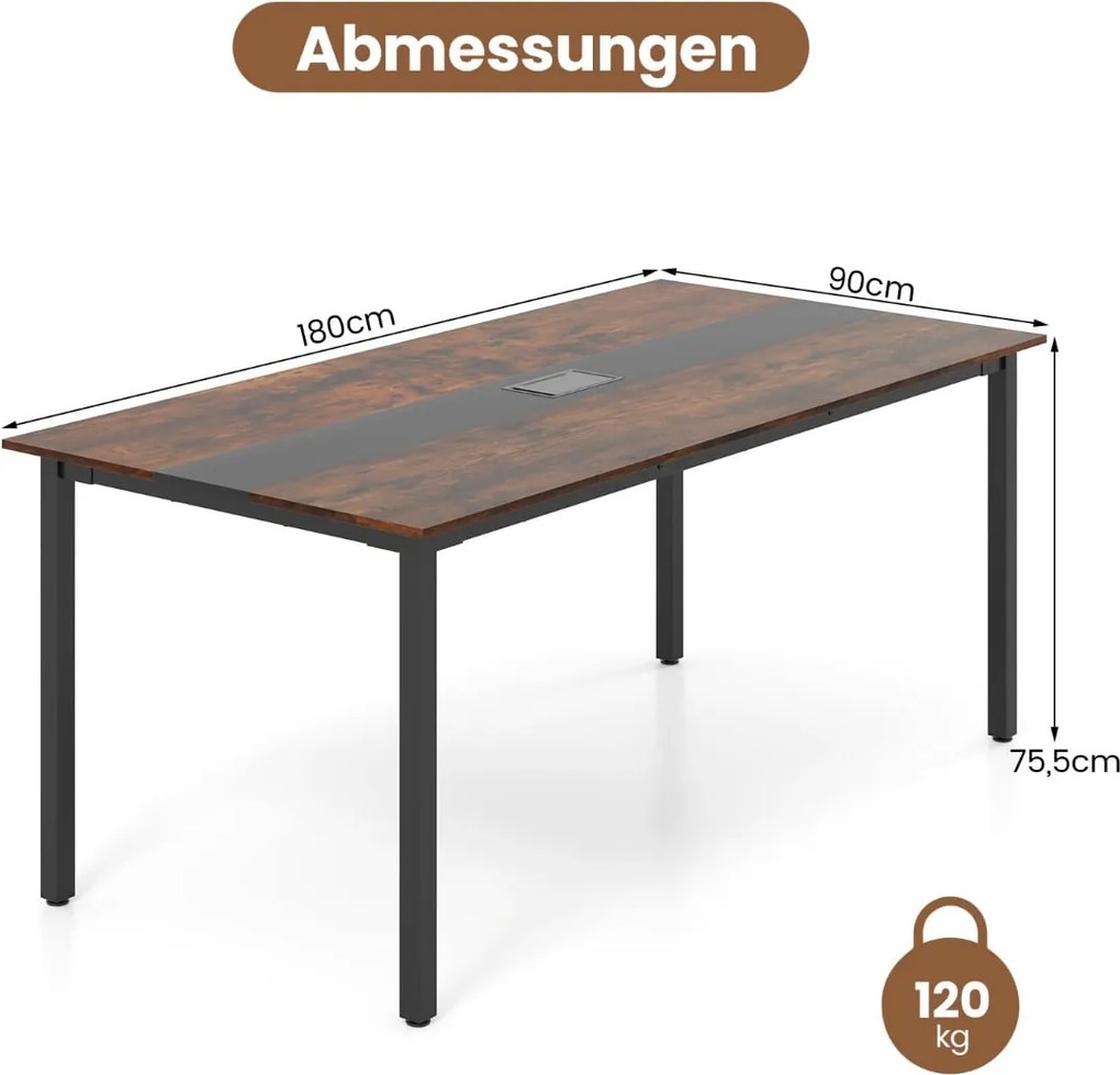 Costway Konferenční stůl pro 8-10 osob obdélníkový – 180 × 90 cm, hnědý