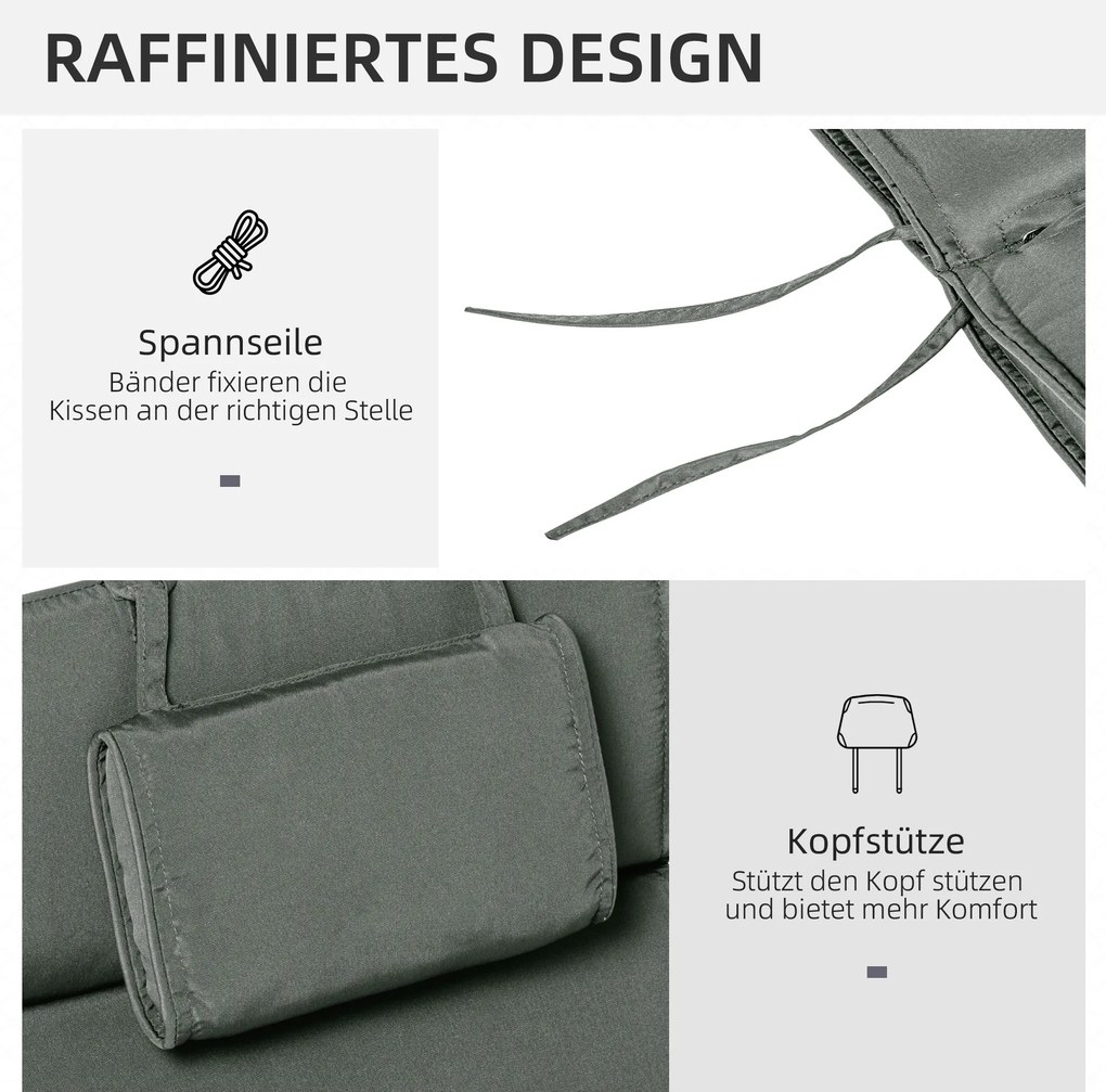 Polštářek na zahradní lehátko Outsunny s polštářem a odnímatelným potahem polyester + bavlněné vlákno šedý 198 x 53 x 5 cm