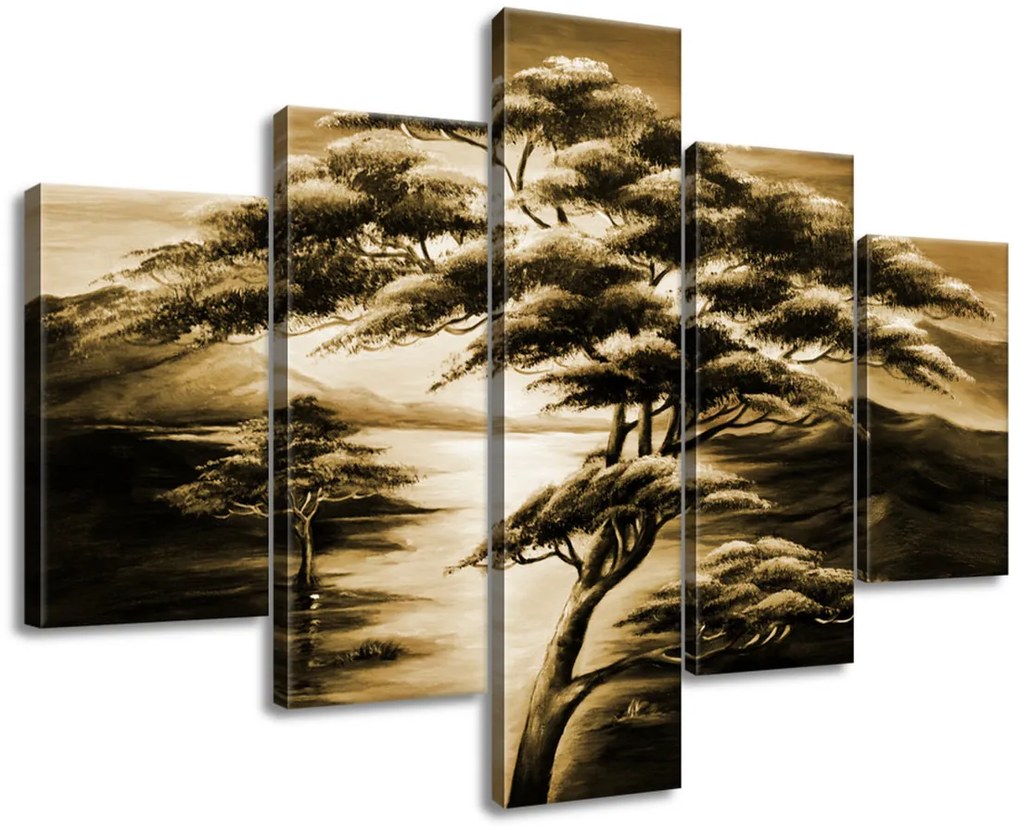 Gario Ručně malovaný obraz Silné stromy - 5 dílný Rozměry: 100 x 70 cm