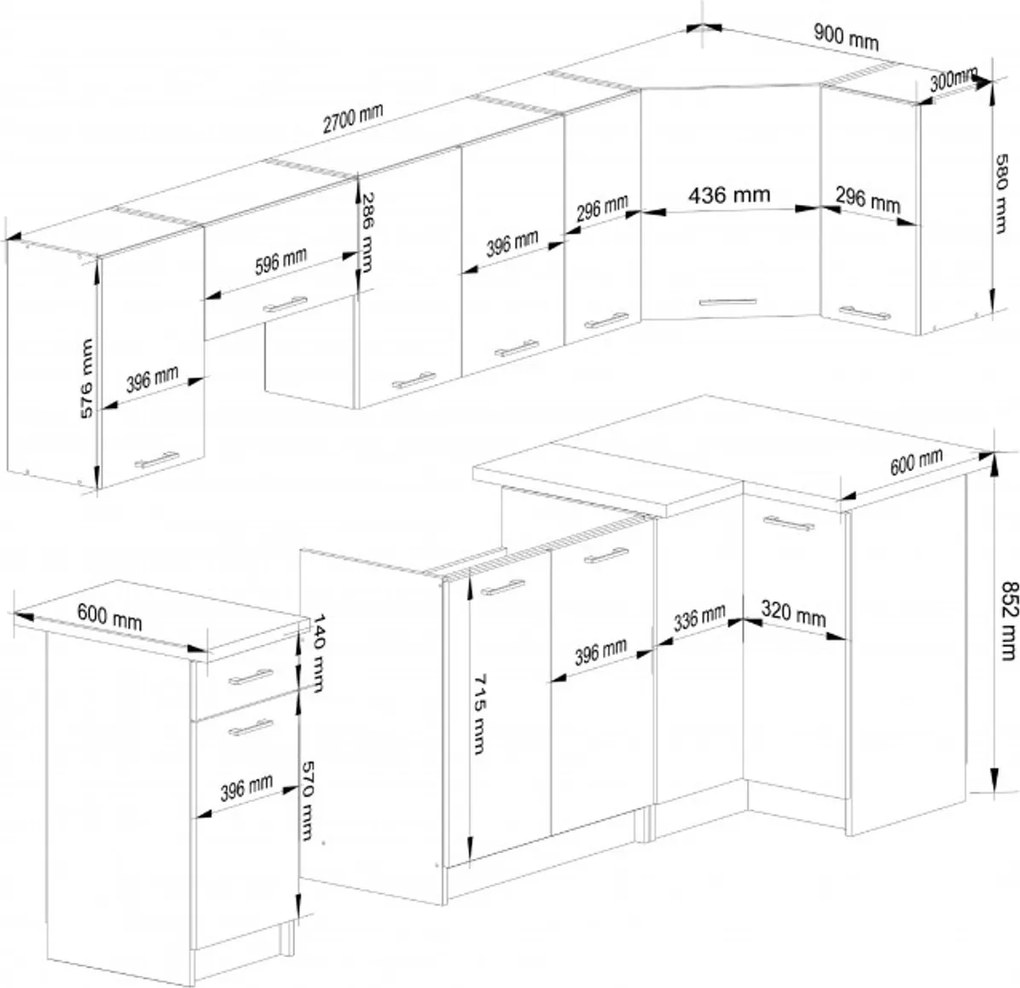 Kuchyňský set OLIVIA 3M - beton/bílá