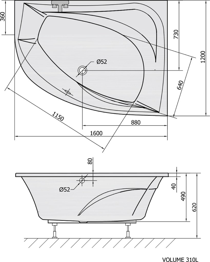 Polysan Tanya R 160 x 120 cm vana asymetrická akrylátová pravá 66119