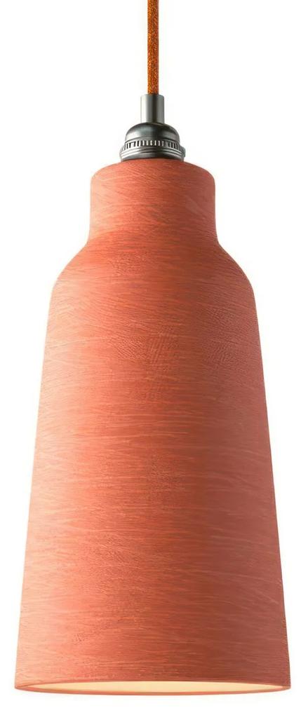 creative cables Závěsná lampa s textilním kabelem, keramickým stínidlem tvaru lahve s kovovými detaily Barva: Terakotová strukturovaná-bílá
