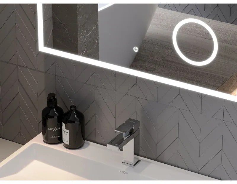 Mexen Kala, LED koupelnové zrcadlo s podsvícením a kosmetickým zrcadlem 80 x 60 cm, 6000K, ochrana proti zamlžování, 9820-080-060-611-00