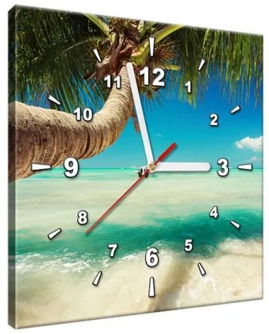 Tištěný obraz s hodinami Pěkná palma u Karibského moře 30x30cm ZP3521A_1AI