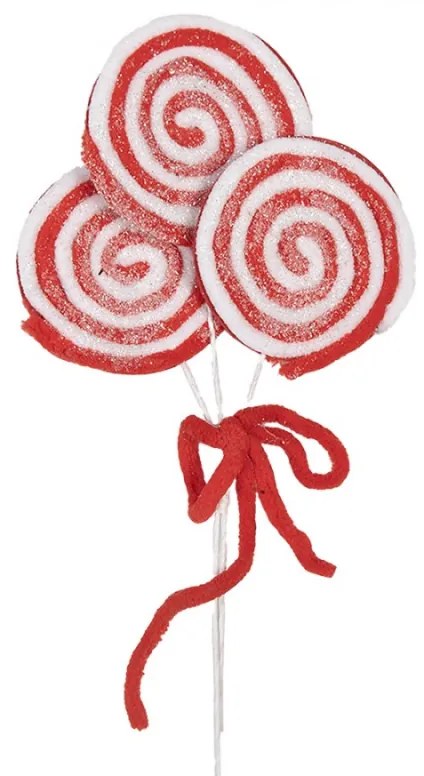 Červeno-bílá vánoční dekorace / zápich tři kulatá lízátka Candy Cane – 30 cm