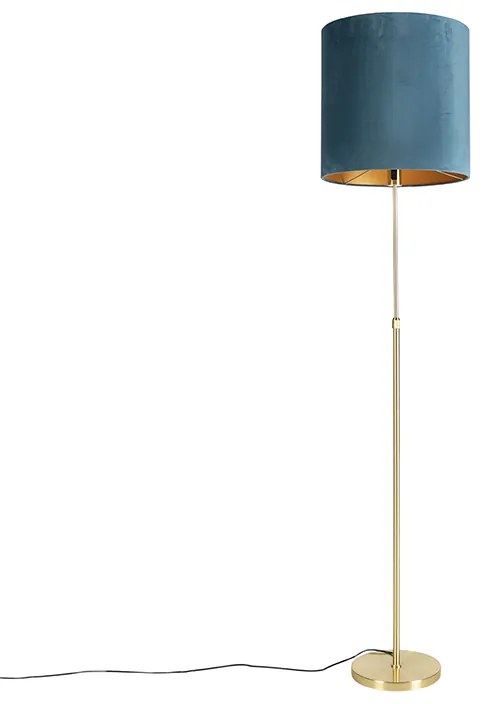 Stojací lampa zlatá/mosazná s modrým sametovým stínítkem 40/40 cm - Parte