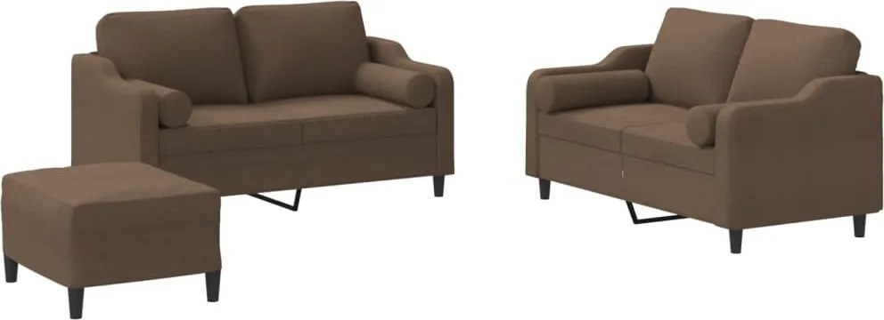 3dílná sedací souprava s polštáři hnědá textil 3201829