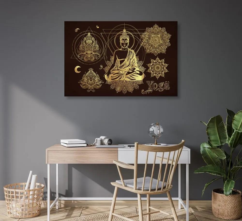 Obraz zlatý meditující Budha - 90x60 cm