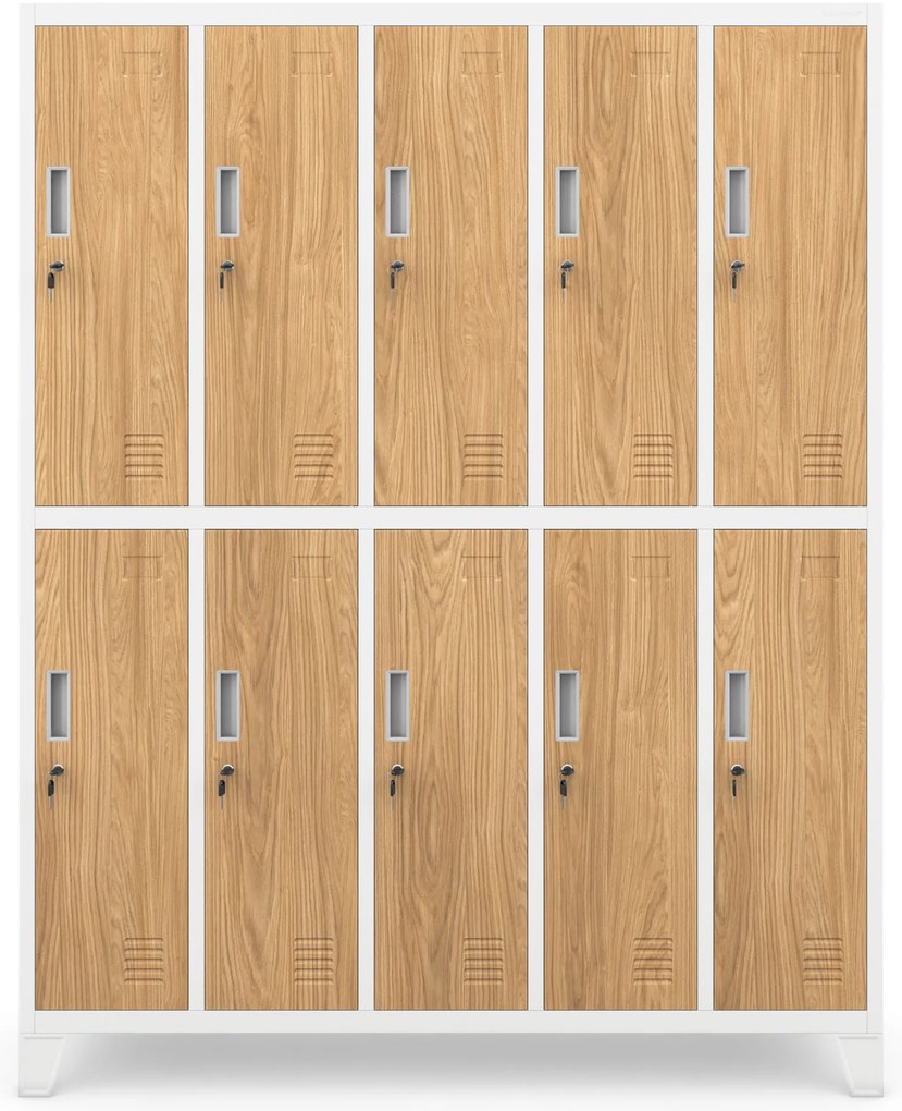 Šatní skříň 10-dveřová, bílá/zlatý dub, 1360x1720x450 mm: BARTEK Eco Design