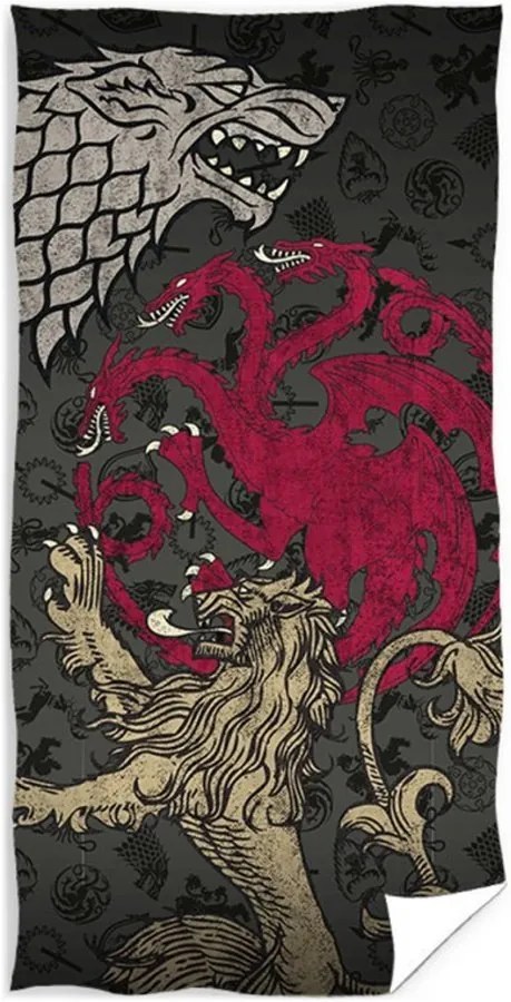 Bavlněná plážová osuška Hra o trůny - motiv Píseň ledu a ohně - 100% bavlna, froté s gramáží 300 gr./m2 - 70 x 140 cm