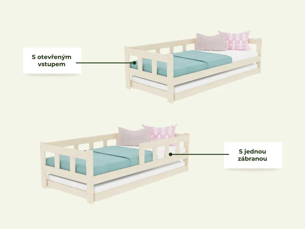 Benlemi Dřevěná jednolůžková postel FENCE 4v1 se zábranou a přistýlkou Zvolte barvu: Béžová, Zvolte rozměr: 80x180 cm, Zvolte zábranu: S jednou zábranou