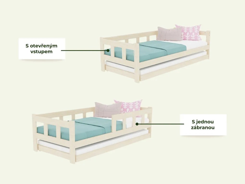 Benlemi Dřevěná jednolůžková postel FENCE 4v1 se zábranou a přistýlkou Zvolte barvu: Béžová, Zvolte rozměr: 80x200 cm, Zvolte zábranu: S jednou zábranou