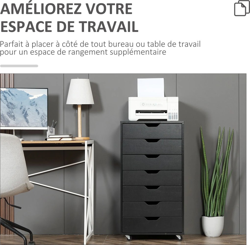 Vinsetto Mobilní kancelářský kabinet, pojízdný úložný kabinet s 7 šuplíky - organizátor na dokumenty, velikost A4 nebo letter, rozměry 47,5D x 39,5Š x