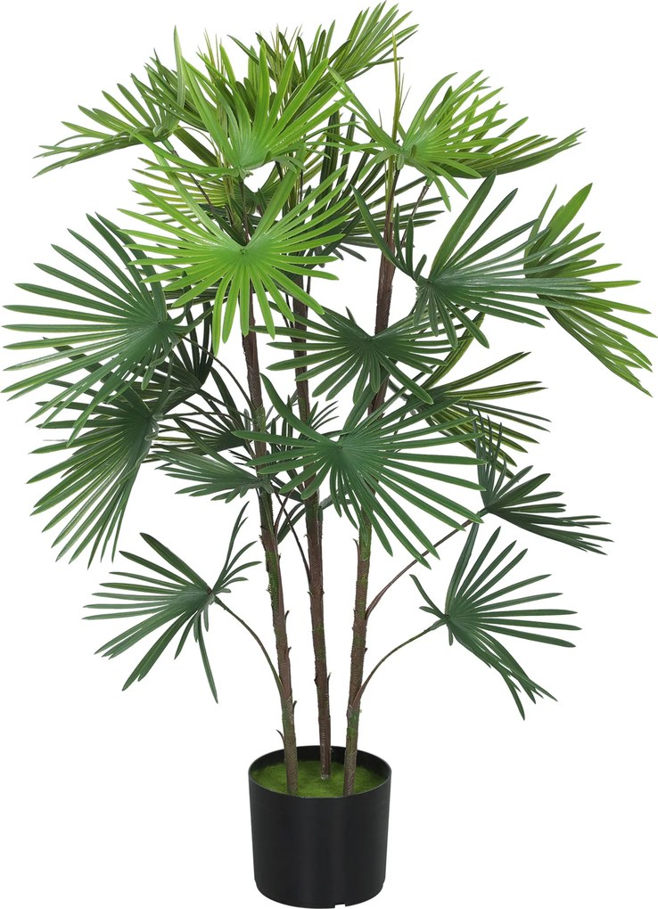 HOMCOM Umělá palma 90 cm se 24 zelenými plastovými listy a květináčem Ø16,5x13,5 cm
