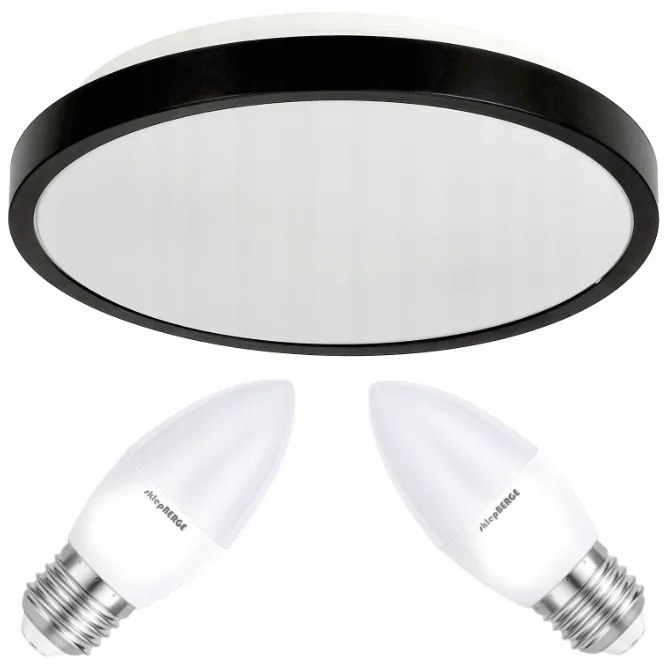BERGE Stropní LED svítidlo LARI-R BLACK - 2xE27 IP20 + 2x E27 10W svíčka - studená bílá