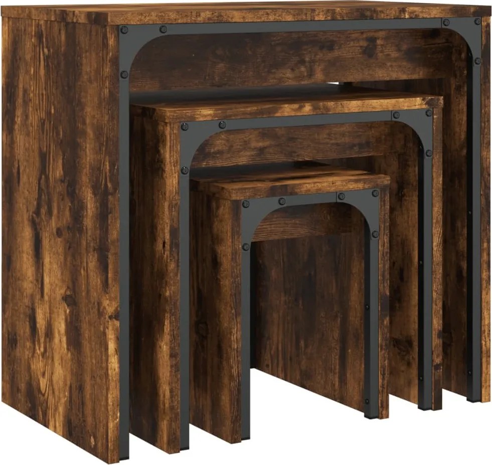 vidaXL Hnízdové konferenční stolky 3 ks kouřový dub kompozitní dřevo [837824]