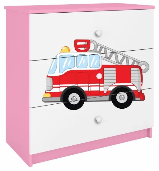KOCOT KIDS Komoda - BABYDREAMS, matná bílá/růžová, různé motivy na výběr Motiv: hasičské auto