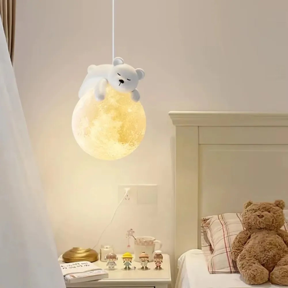 Dětský závěsný lustr White Bear bílý