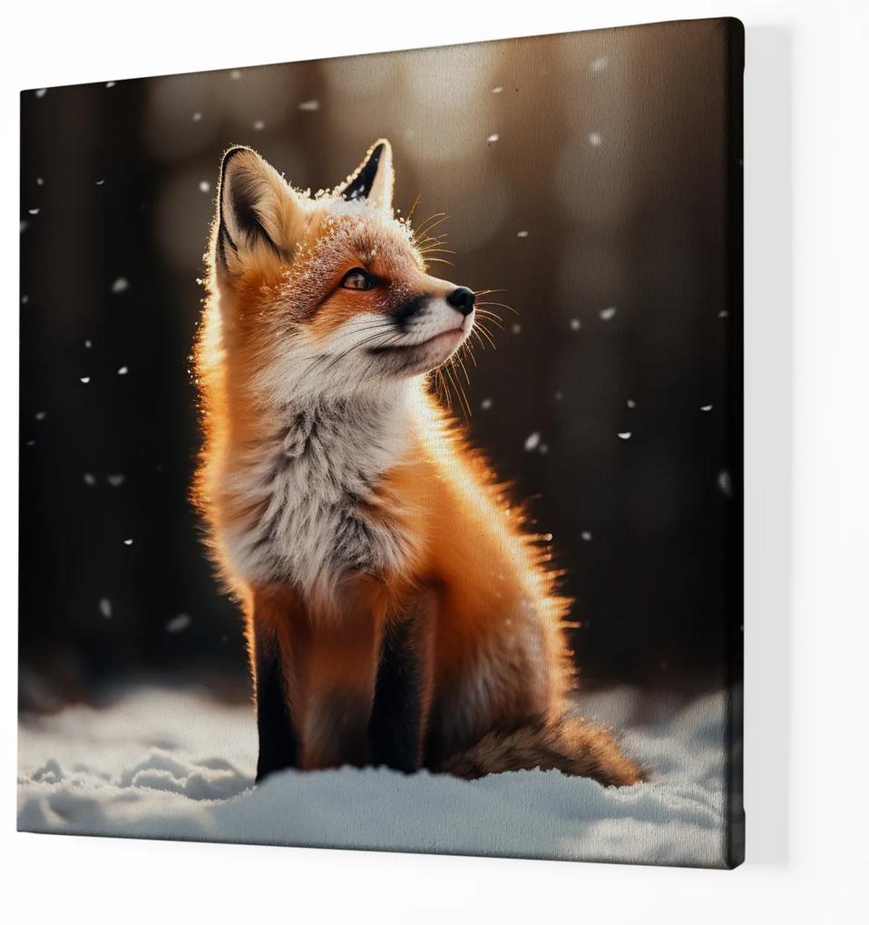 Obraz na plátně - Lištička pozoruje vločky sněhu FeelHappy.cz Velikost obrazu: 100 x 100 cm
