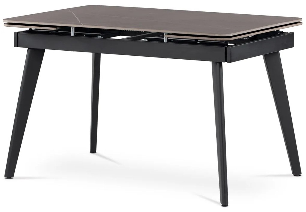 Jídelní stůl HT-405M GREY rozkládací 120+30+30x80 cm, keramika šedý mramor, kov černý matný lak