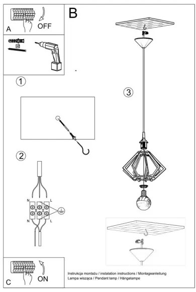 Sollux SL.0393 - Lustr na lanku POMPELMO 1xE27/60W/230V