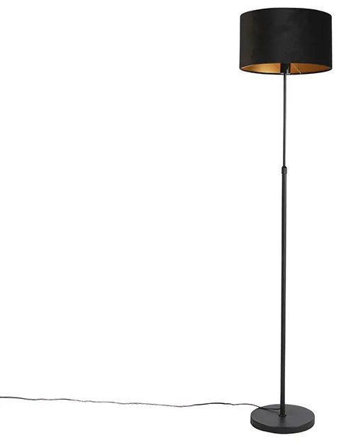 Stojací lampa černá s sametovým stínítkem černým se zlatem 35 cm - Parte
