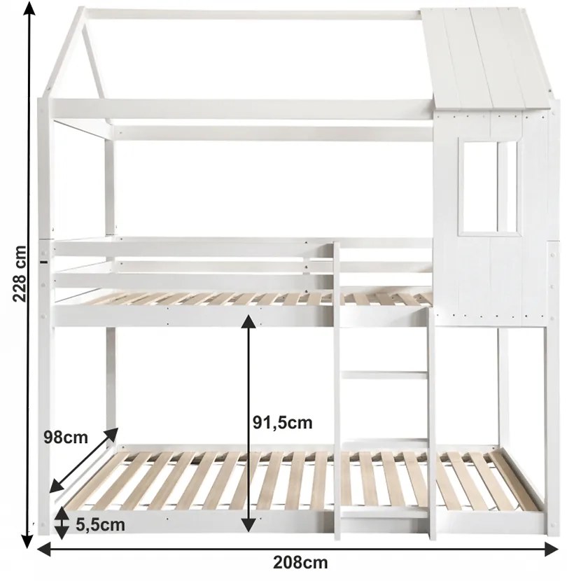 Kondela Montessori patrová postel, bílá, 90x200, Atrisa