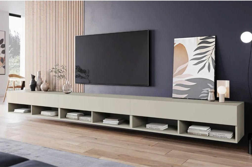 Dlouhá TV skříňka 300 cm kašmír Lowboard A (LOWA300K + LED)