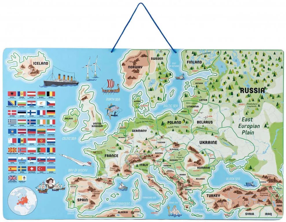 WOODY DŘEVO Hra mapa Evropy 3v1 naučné puzzle skládačka 75x45cm AJ 91231