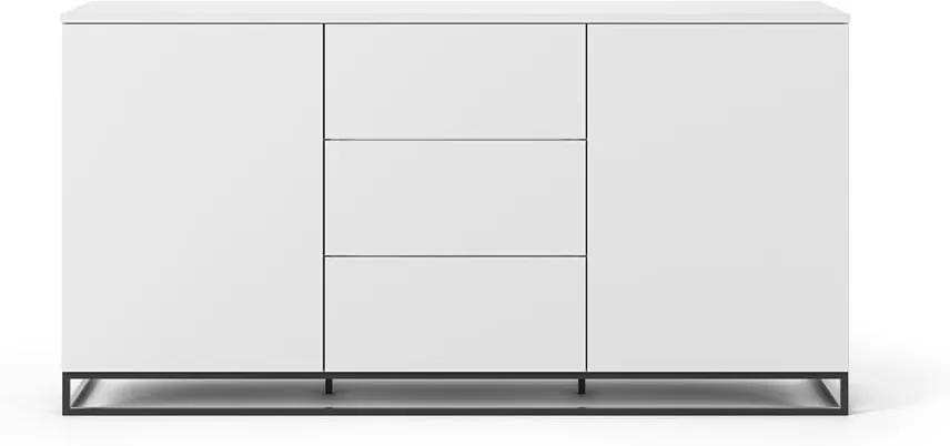 Bílá komoda s bílou deskou se 3 šuplíky, 2 dveřmi a černými nohami TemaHome Join